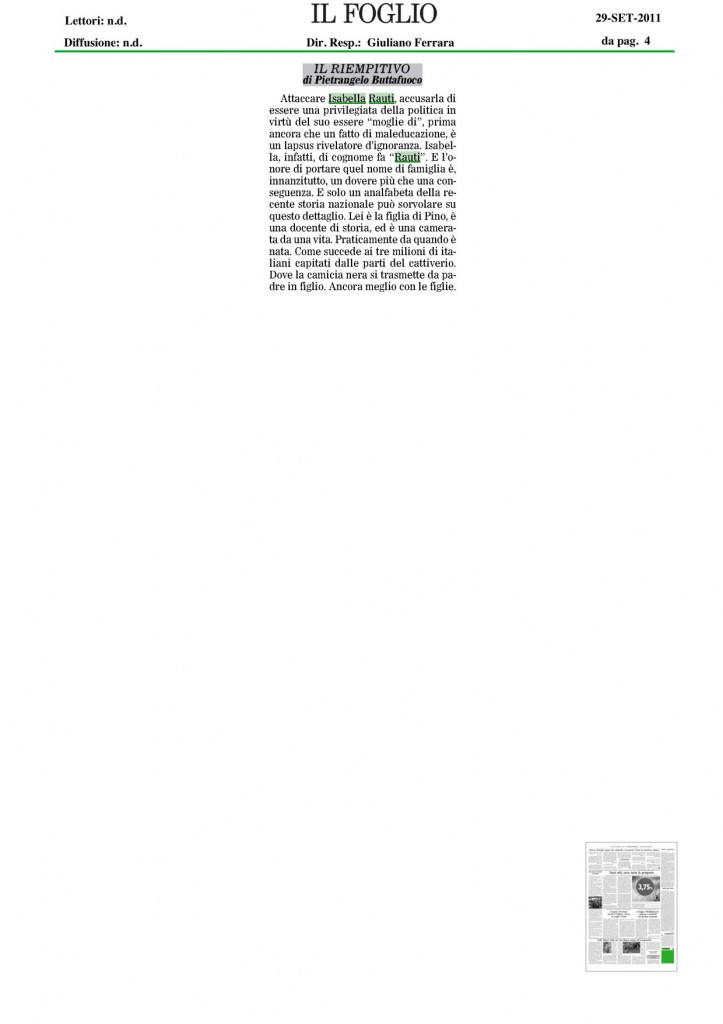 Foglio – Il riempitivo | Isabella Rauti