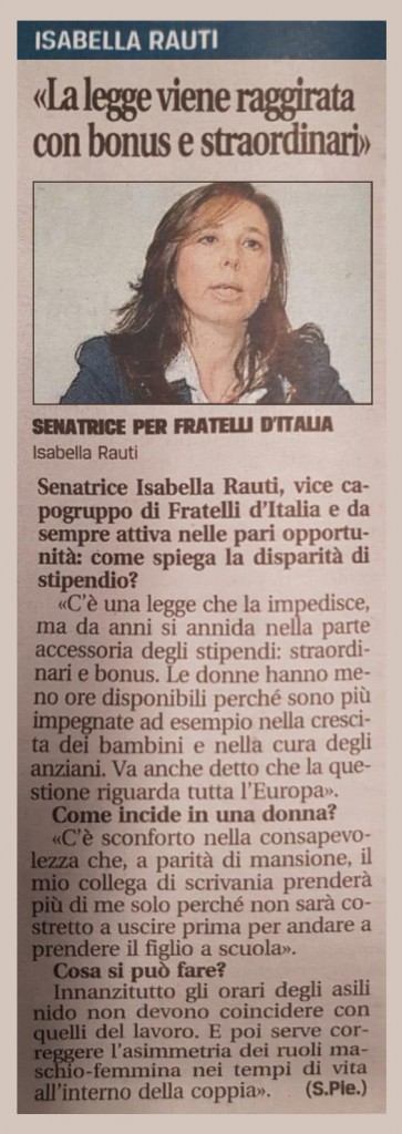 Leggo – Stipendi delle donne più bassi degli uomini, Isabella Rauti ...