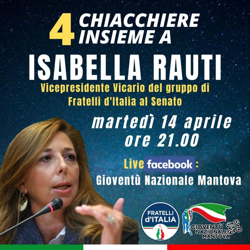 Martedì 14 aprile, ore 21:00 – “4 chiacchiere insieme a Isabella Rauti ...